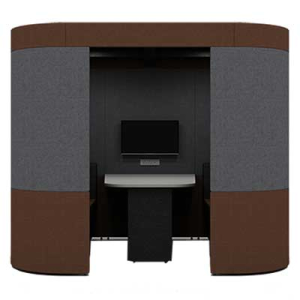 Four Person Curved Work Booth with Roof