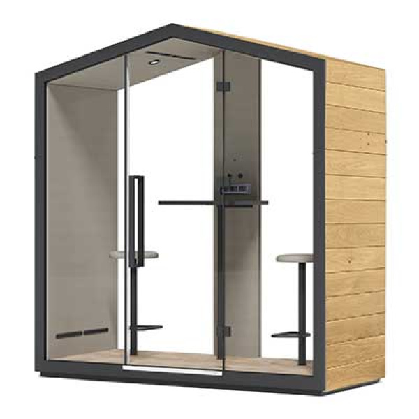 2 Person Treehouse Booth with 2 Bar Stools and Glass Back